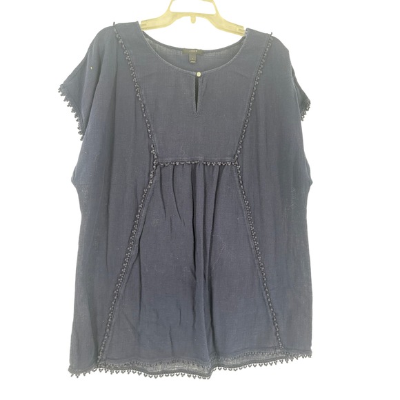 J. Crew | Tops | J Crew Navy Blue Embroidered Tunic Top Womens Size L ...